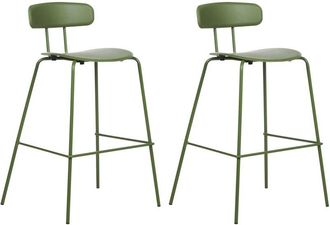 Beliani Barstuhl 2er Set Olivgr&uuml;n Kunststoff und Metall mit Lehne Fu&szlig;st&uuml;tzen Modernes Design Sitzm&ouml;bel Wohnzommer K&uuml;che Bar Wohnk&uuml;che Ausstattung