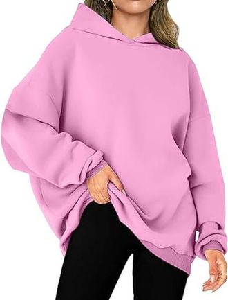Generic Sweat &agrave; capuche surdimensionn&eacute; en polaire confortable avec poches pour femme, rose, XXL