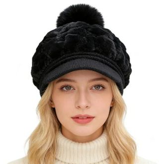 Generic Bonnet chaud pour femme, chapeau dhiver avec pompon - Chapeau dhiver avec bord - Pour ski, voyage, vacances, matin, plein air, quotidien, marche, fill