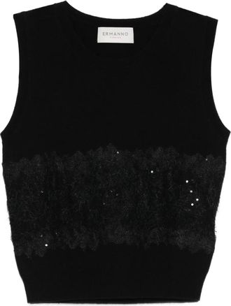 Ermanno Scervino haut à ornements de sequins - Noir