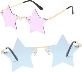 Yardwe 2 paires Lunettes de Soleil D&eacute;coratives &Eacute;toile sans Monture Alliage Cuivre et PC pour F&ecirc;te Cosplay Accessoires Amusants et L&eacute;gers