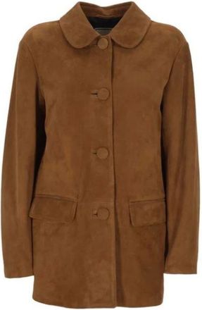 Tagliatore Femme, Vestes, Brun, Taille: 38 FR Veste en cuir &agrave; col rond