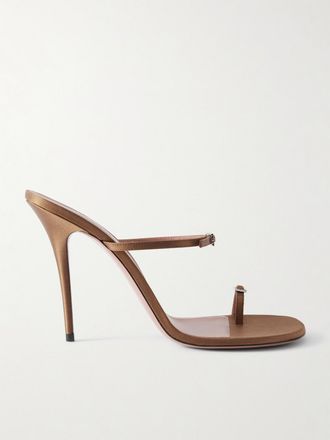 Amina Muaddi Sandales En Satin À Cristaux - Marron