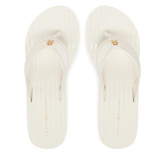 Tommy Hilfiger Zehentrenner Tommy Hilfiger Th Stripes Wedge Beach Sandal FW0FW08521 Wei&szlig;