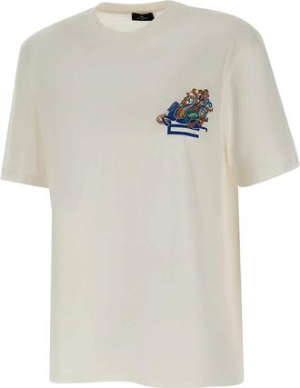 Etro Femme, Tops, Blanc, Taille: 38 FR T-Shirt Brod&eacute; Pegasus
