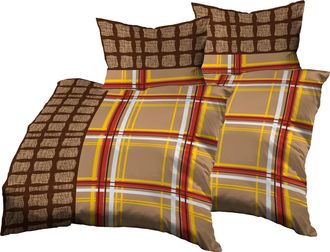 Gerald Wittmann 4teilig Bettw&auml;sche-Set 2X 140x200 cm + 2X 70x90 cm, Mikrofaser, Kariert Braun Rot Gelb