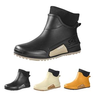 Generic Bottes de pluie courtes pour femme avec doublure en peluche, bottes dhiver chaudes et l&eacute;g&egrave;res imperm&eacute;ables antid&eacute;rapantes pour le travail, la p&ecirc;che, l