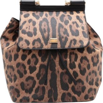 Dolce & Gabbana Rucks&auml;cke - Leopard Print Leather Dauphine Miss Sicily Backpac - Gr. unisize - in Braun - f&uuml;r Damen