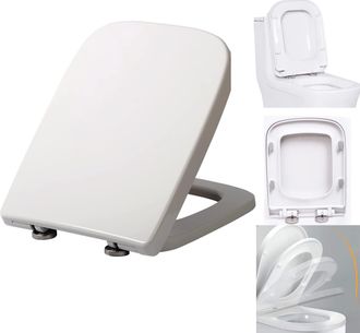 Generic WC-Sitz mit Absenkautomatik, quadratisch, Befestigung unten, PP-Anti-Sitz weiß mit Verstellbarer Edelstahl-Befestigung, Deckel, Klodeckel