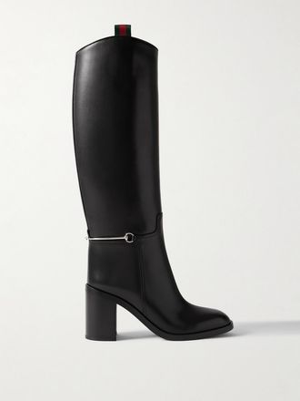 Gucci Charlotte Kniehohe Stiefel Aus Leder Mit Horsebit-detail - Schwarz