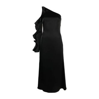DAVID KOMA Asymmetrisches Satin-Kleid mit R&uuml;schenbesatz - - Dresses - Damen - Schwarzk - XS