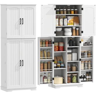 HOMCOM Buffet haut cuisine - HOMCOM - 4 portes, 10 compartiments, 8 porte-&eacute;pices et &eacute;tag&egrave;res r&eacute;glables - MDF - 60x35x162cm - blanc