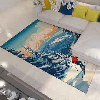 Generic Sports dHiver th&egrave;me Tapis Montagnes enneig&eacute;es Ski Motif antid&eacute;rapant Lavable Tapis pour Salon Chevet Chambre Nordique d&eacute;coration int&eacute;rieure 200x280cm