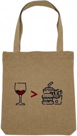 Fabulous Sac Shopping Tote Bag Aspect Lin - Le Vin avant la Bouffe Humour Nourriture - Sac de Courses Toile Epaisse 360g Beige Naturel Cabas Port&eacute; Epaule Solid