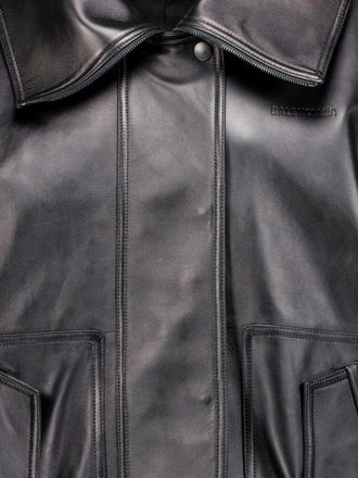 Balenciaga Leather Bomber Leather Jacket - Black