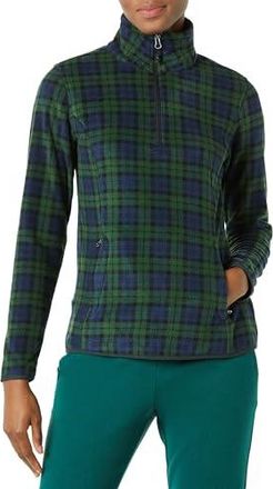 Amazon Essentials Polaire Zippée Trois Quart À Manches Longues Coupe Classique (Disponible en Grande Taille) Femme, Bleu Marine Vert Écossais, 4XL Grande taille
