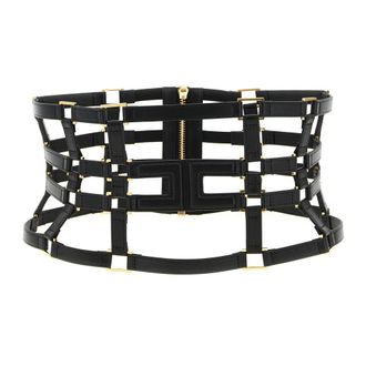 Elisabetta Franchi unisex, Accessoires, Noir, Taille: ONE Size Ceinture en Cuir et Tissu &agrave; Effet M&eacute;tallis&eacute;