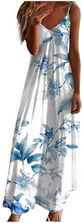 Generic Cihdmfb Robe d&eacute;t&eacute; &agrave; bretelles pour femme - Grandes tailles - Col en V - &Eacute;l&eacute;gante - Couleur unie - Sans manches - Robe chemisier &agrave; bretelles spaghetti 