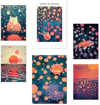 Nacnic Lot de 6 Yayoi Kusama Coucher de Soleil Eau Bleu Orange Rouge Violet Couleurs Janapise Affiches avec illustration design pour d&eacute;corer les murs de la m