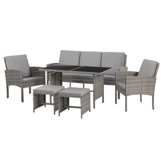 SVITA DENVER Polyrattan Gartenm&ouml;bel Set Essgruppe Lounge Esstisch Grau