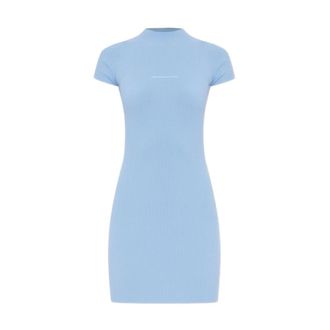 Alexander Wang Femme, Robes, Bleu, Taille: 40 FR Jacquard Logo Short Sleeve Crewneck Mini Dress