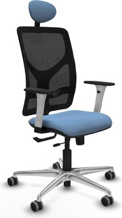 Piqueras y Crespo Blauer Schreibtischstuhl mit wei&szlig;en und schwarzen Armlehnen, h&ouml;henverstellbarer Lendenwirbelst&uuml;tze und festem Kopfteil, ausgestattet mit Syncro/Trasla