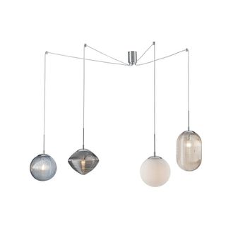Luce-Ambiente-Design Greenwich Suspension with Four Glass Pendants in Various Colors and Adjustable Cables
