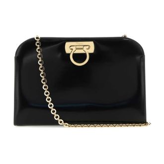 Ferragamo Schwarze Leder Clutch mit Schulterriemen - - Bags - Damen - Schwarzk - ONE SIZE