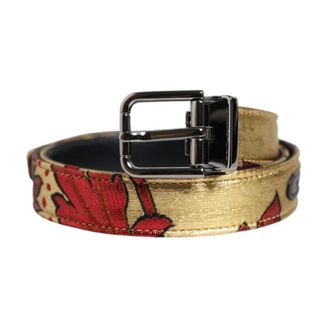 Dolce & Gabbana Homme, Accessoires, Multicolore, Taille: 85 CM Ceinture en m&eacute;tal jacquard floral dor&eacute;