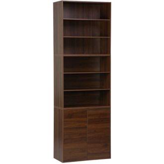 Sweeek Sweeek - Etag&egrave;re, biblioth&egrave;que modulable d&eacute;cor bois noyer 3 &eacute;l&eacute;ments - 2 portes 5 &eacute;tag&egrave;res l 70 x p 35 x h 210cm - Kompo