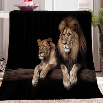 Generic Kuscheldecke Flauschige Personalisierte Tier LöWe Bedruckte Decke, 200 x 220 cm Bedruckte Kuscheldecke weiche Decke Schwarz Braun Geeignet als Decke f