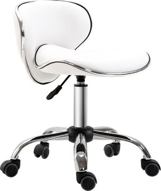 HOMCOM Homcom - Tabouret &agrave; roulettes tabouret de travail hauteur r&eacute;glable 44-56 cm avec dossier blanc