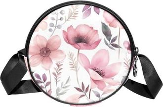 Generic Sac &agrave; bandouli&egrave;re rond pour femme, motif fleurs et feuilles, sac &agrave; dos avec fermeture &eacute;clair, bretelles r&eacute;glables, sac &agrave; main rond d&eacute;contract&eacute; pour fe