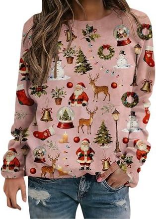 Generic Pull de No&euml;l 2025 pour femme - Grande taille - Haut &agrave; manches longues - Coupe ample - Doux et confortable - Pull chaud pour femme - Pour f&ecirc;te de No&euml;l 