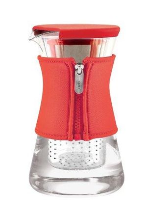 Qdo Hot and Cool Glaskaraffe mit Wasserfilter, Rot