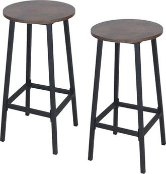 Relaxdays Barhocker, 2er Set, HxD: 65 x 32 cm, Fu&szlig;st&uuml;tze, Holzoptik & Metall, Industrial, Barstuhl K&uuml;che, braun/schwarz