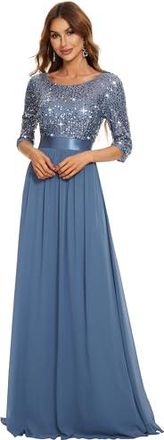 Ever-pretty Robe de Soirée Femme Longue Empire à Paillettes Élastique Mousseline Bleu Brume 46