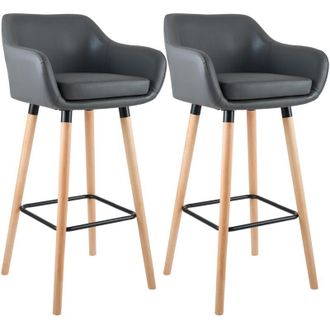 Clp R&eacute;glez 2 tabourets de bar en cuir &eacute;cho et en bois folk Couleur : Gris