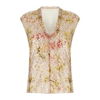 Alberta Ferretti Femme, Blouses et Chemises, Beige, Taille: 38 FR Blouse Florale Brod&eacute;e