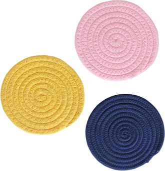 Garneck 3 Stück Runde Baumwoll platzdeckchen Gewebte Isolierende Tischmatten Hitzebeständig Farbiges Gelb Dunkelblau Rosa Geeignet für Haushalt Küche Restaura