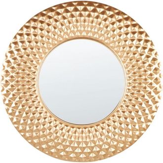 Beliani Miroir Mural Rond Moderne Décoratif pour lEntrée du Salon 60 cm Accessoire de Décoration Doré Combe