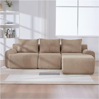 Generic Modernes L-f&ouml;rmiges modulares Sofa, 3-Sitzer-Sofa, modulares Ecksofa aus Cord, ergonomisch geschwungenes Design, ausgestattet mit Aufbewahrungstaschen