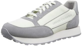 Emporio Armani Armani Exchange Herren Suede Bicolor Sneaker, Off Wht Ref Silver, 45.5 EU