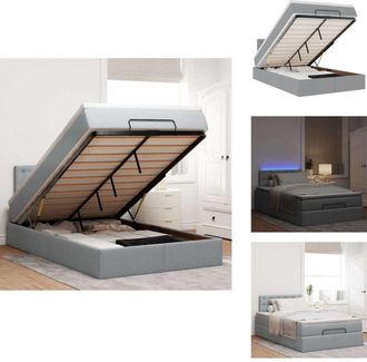 vidaXL Ottoman-Bett mit Matratze & LEDs Hellgrau 120x200 cm Stoff - Ottoman-Bett - Ottoman-Betten - Bett Mit Stauraum - Polsterbett