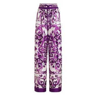 Dolce & Gabbana Seidenhose mit grafischem Druck - - Trousers - Damen - Lila - M