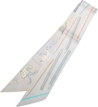 Herm&egrave;s Pre-owned A Vos Crayons Twilly Scarf - Femme - Pre-owned - Gris - Taille: ONE Size