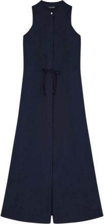 Emporio Armani Femme, Robes, Bleu, Taille: 42 FR Robe Longue avec Cordon de Serrage en Popeline