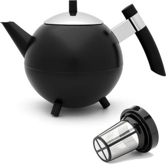 Bredemeijer Teekanne Set 1.2 Liter - Edelstahl doppelwandig Schwarz matt - Gro&szlig;e Teebereiter mit Deckel mit Tee-Filter-Sieb-Aufsatz f&uuml;r losen Tee