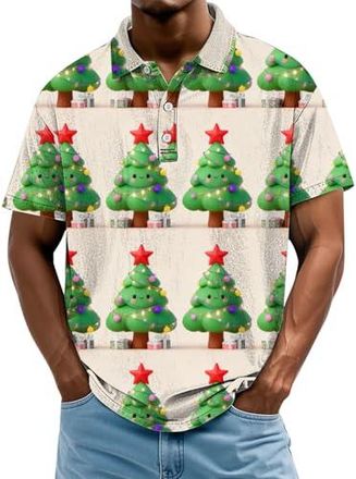 Generic DENGJIAMY Chemises de golf pour hommes T-shirt imprim&eacute; arbre de No&euml;l Polo &agrave; manches courtes pour homme Col Fshion T-shirt &agrave; col en V Haut V&ecirc;tements po