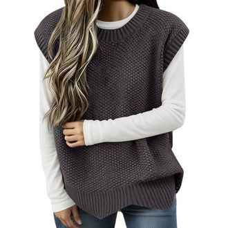 Generic Gilet sans Manche Femme Gilet Femme D&eacute;contract&eacute; Quotidien Ville Tricot &Eacute;pais Oversize - Col Rond L&eacute;ger pour Empilage Automne Cosy